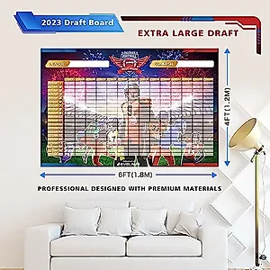 Extra Large 6FT x 4FT Fantasy Football Draft Board 2023-2024 Kit with 637 Player Stickers, 14 Teams, 20 Rounds, 2023 Fantasy Football Draft kit Premium Color Version for Home Office Sport Club Bar
