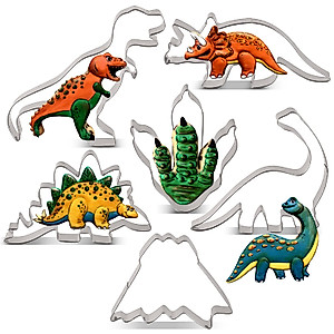 LILIAO Dinosaur Cookie Cutter Set Kids Birthday, 6 Pieces, Stainless Steel