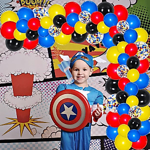 Red Blue Black Balloon Garland Arch Kit - 132PCS Red Black Royal Blue Yellow Confetti Latex Balloons for Brithday Graduation Circus Anime Spider Boy Hero Theme Party Decorations