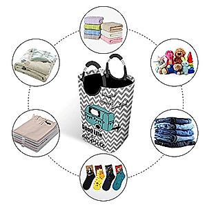 Wondertify Camper RV Laundry Hamper Trailer Travel Tree Chevron Zig-Zag Stripes Camping Happy Camp Clothes Basket With Easy Carry Handles For Clothes Organizer Toys Storage