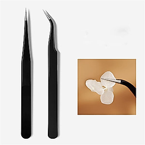 Nail Art Tweezers Nail Rhinestone Picker Tool Nail Sticker Tweezers Decal Decor Picker Eyelash Extension Nail Foil Tweezers Picker Placer 2 Pcs Black Nail Decor Tweezers