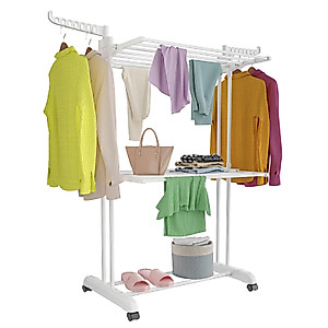 Bigzzia 3 Tier Clothes Drying Rack, 57 Inch Laundry Drying Rack, Foldable Stainless Steel Kids Clothing Rack, Movable Laundry Rack for Indoor Outdoor - White