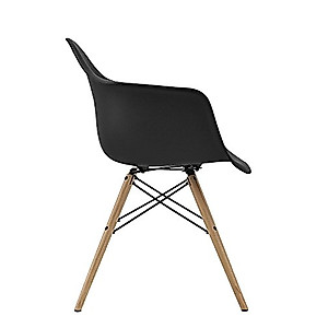 DHP C013701 Mid Century Modern Chair with Molded Arms and Wood Legs, Black