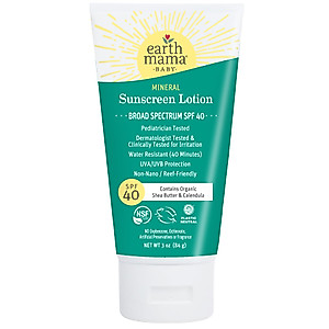 Earth Mama Baby Mineral Sunscreen Lotion SPF 40 | Reef Safe, Non-Nano Zinc, Natural Water Resistant Sun Cream for Babies, Kids & Adults, 3-Ounce