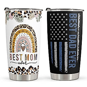 Macorner Mom & Dad Gifts Set - Stainless Steel Tumbler 20oz - Birthday Christmas Gifts for Women Mom Wife Grandma Nana & Birthday Christmas Gifts for Men Dad Grandpa From Daughter Son Gifts For Parent