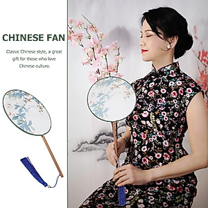 Abaodam Translucent Round Fan Handmade Handheld Fan Chinese Fans Folding Fan Vintage Paddle Hand Fan Women Boutique Cosplay Fan Prop Handheld Mini Fan Retro Fan Women's Hanfu Silk China