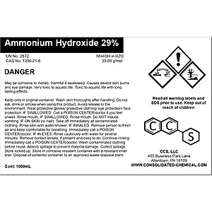 Ammonium Hydroxide 29% High Purity - New Tamper-Evident Sealed Bottles - 1000mL (32 Fl Oz)