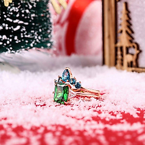 JIANGYUE Emerald Green Ring Rose Gold Plated Emerald Green Cubic Zirconia Engagement Rings for Women Mother Jewelry Size 6