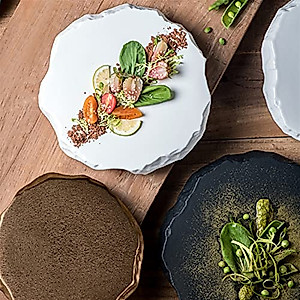KOWMcp Dinner Plates Creative Stone Ceramic Plate Row Plate Dessert Plate Black and White Gold Special Shape Tableware Dinner Plate