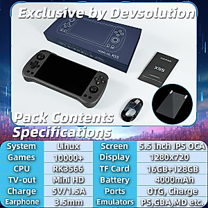 X55 Handheld Game Console 5.5 inch Portable Retro Video Hand-Held Games Consoles Rechargeable RK3566 Hand Held Classic Play System Black