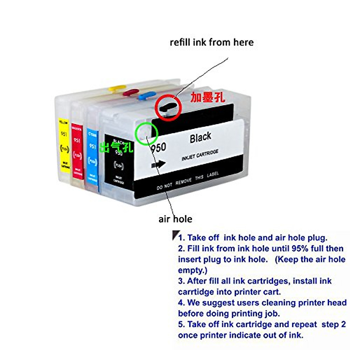 UniPrint 4pcs No.950 951 Empty Refillable Ink Cartridge Compaitble for Pro 8100 8600 8610 8620 8630 8680 8615 8625 8640 8660 8616
