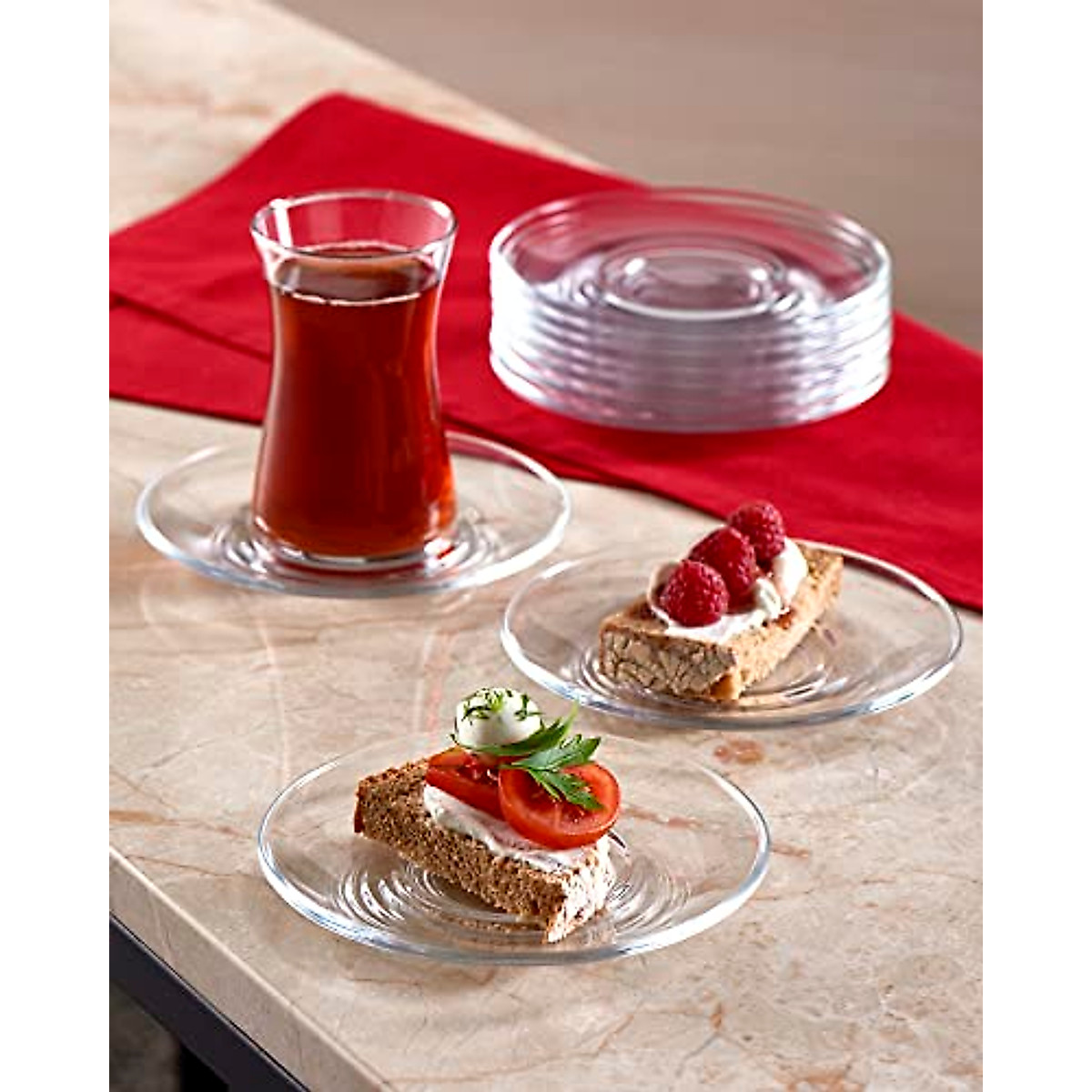 Pasabahce Premium Clear Glass Plate Saucers Set of 6, Safe in Microwave, Great for Servicing Cookies, Snacks, Fruits, Coffee, and Tea Cups, Housewarming Idea