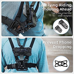 Vamson Mobile Phone Chest Mount Harness Strap Cell Phone Holder Mount for Video Recording Bike/Kayak/Fishing/Skateboard POV/VLOG for iPhone/Samsung for GoPro Hero 11 10 9 8/Insta360/DJI Action Camera