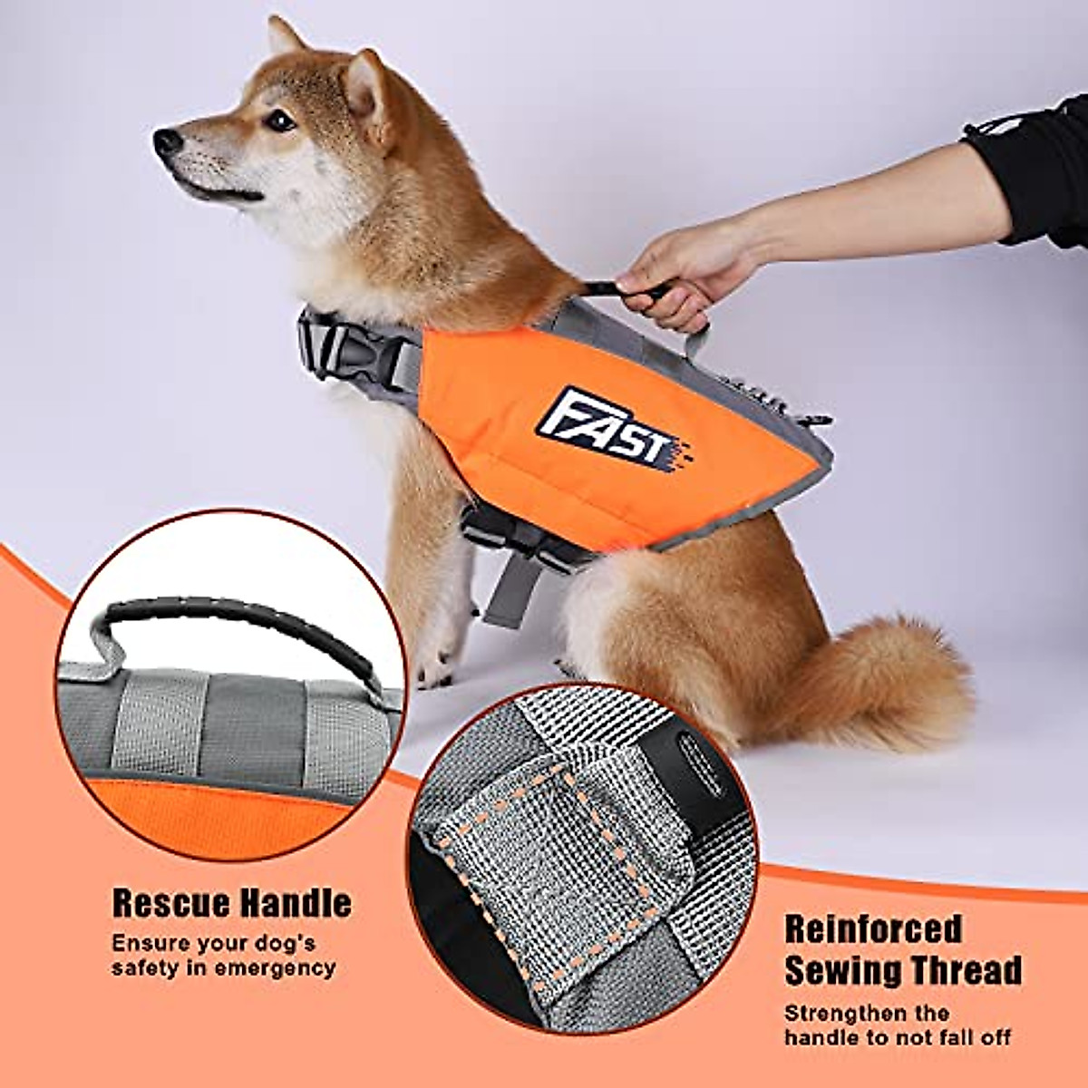 Ownpets Dog Life Jacket, Reflective Dog Safety Vest Adjustable Pet Life Preserver with Strong Buoyancy and Durable Rescue Handle for Swimming, Surfing, Boating,X-Large