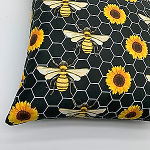 Deco4URLife Sunflower Bee on Black Honeycomb Background Set of 2 Throw Pillow Covers with Hidden Zipper, Square 18X18 inch/45x45 cm Cushion Covers for Outdoor Indoor Decor, Double-Sided Printed