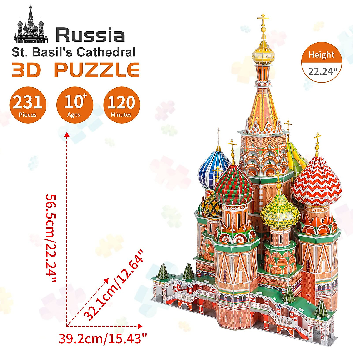 3D Puzzles for Adults & Kids St. Basil's Cathedral Building Set, Russia Cathedral Architecture Craft Model Kits, Educational 3D Jigsaw Puzzle Toy Birthday for Teens Boys Girls, 231 PCS