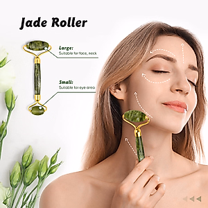 Jade Roller & Gua Sha Set, Face Roller, Cotify Anti-Aging Facial Roller, Natural Green Jade Beauty Massager Tool, Skin Care Tool for Face, Neck, Eye to Reduce Wrinkles and Relax Body Muscles