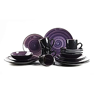 HomeVss, Stoneware Sonoma 16pc Dinnerware Set, Black + Speckled Spin Wash Purple, 16pc Set