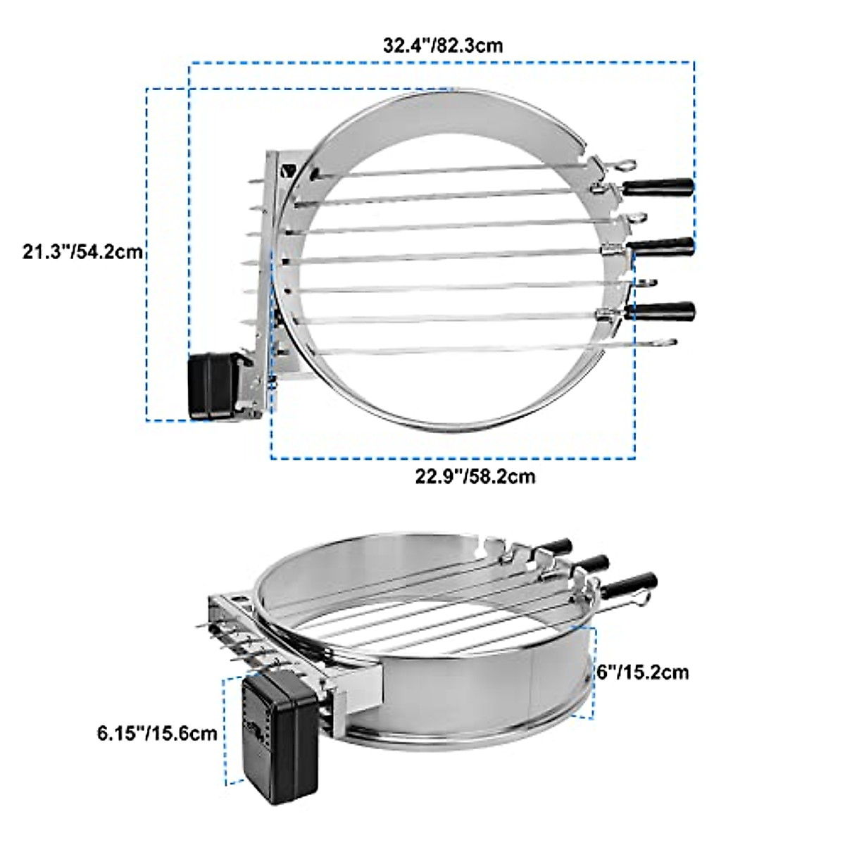 only fire Shish Kabob Set with Stainless Steel Ring, Automatic Skewers Turner for Weber 22" Kettle and Other Similar Kettle Grills