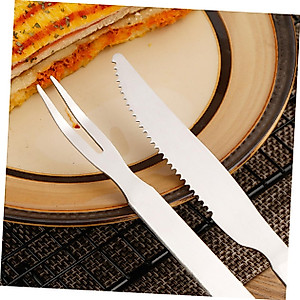 Yardwe 5 Sets Barbecue and Fork Stainless Meat Cooking Fork Meat Fork BBQ Fork Fruit Camping Grill Utensils Knives Smore Kit Barbecue Knives Outdoor Tableware