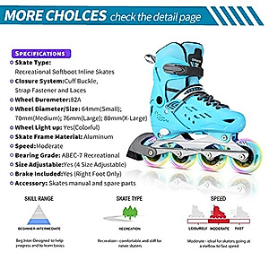 Suitable for Children and Teenagers, 4 Sizes of Adjustable Roller Skates and Bright Wheels, Suitable for Beginners' Indoor and Outdoor Roller Skates (Blue) (34-37(8-9 US)