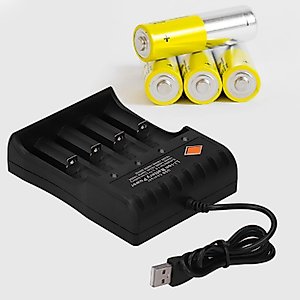 plplaaoo Battery Charger, DC4.2V 4 Slot Rechargeable Battery Bay with USB Cable, Universal Battery Charger, Quick Charge for Rechargeable Batteries Fit for 3.7V Li‑ion, Battery Charger Battery Cha