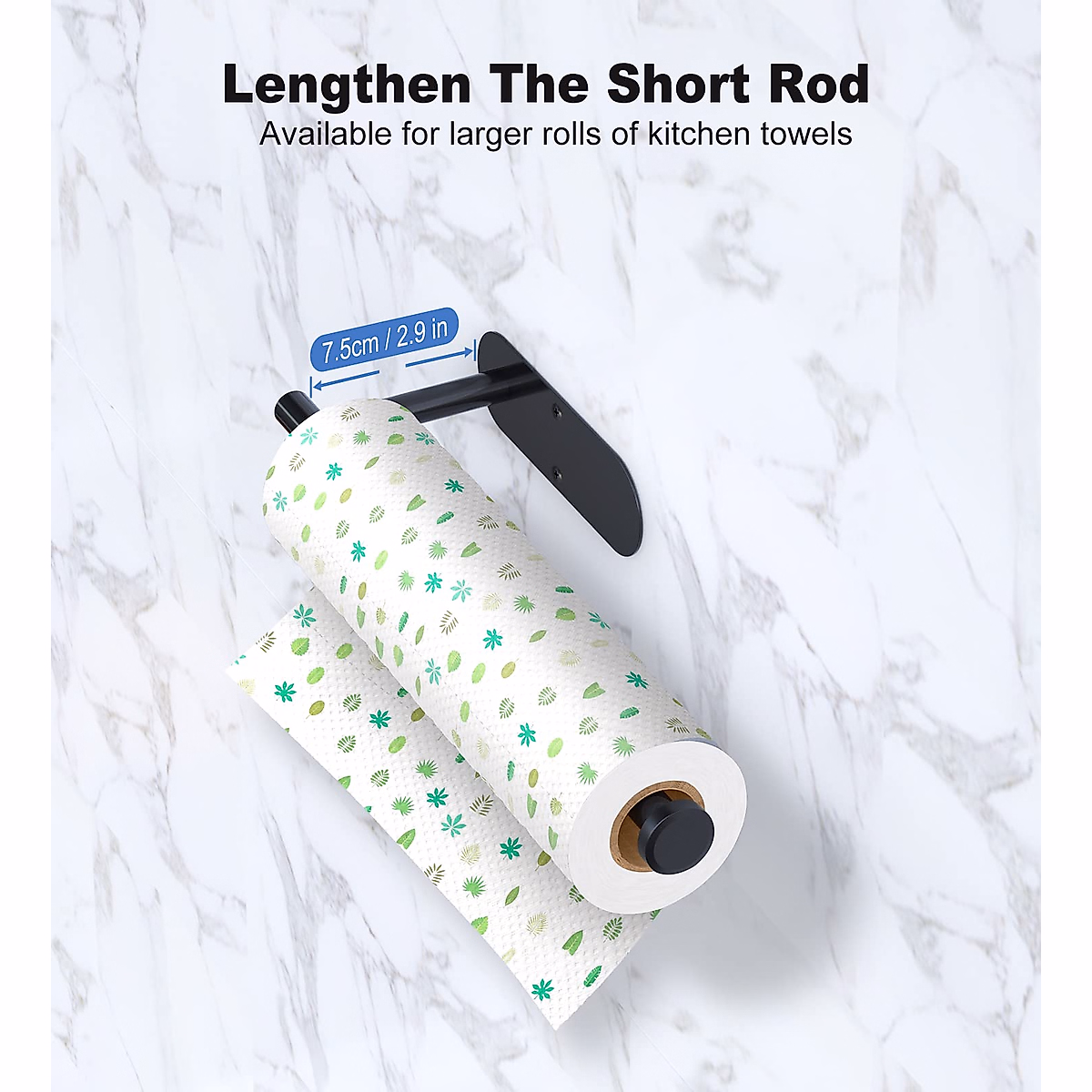 RIWUCT Paper Towel Holder, 【Never Breaking】 Stainless Steel Under Cabinet Paper Towel Holder Wall Mount, 【Easily Install】 Drilling or Adhesive Paper Towel Roll Holder for Kitchen, Bathroom-Black