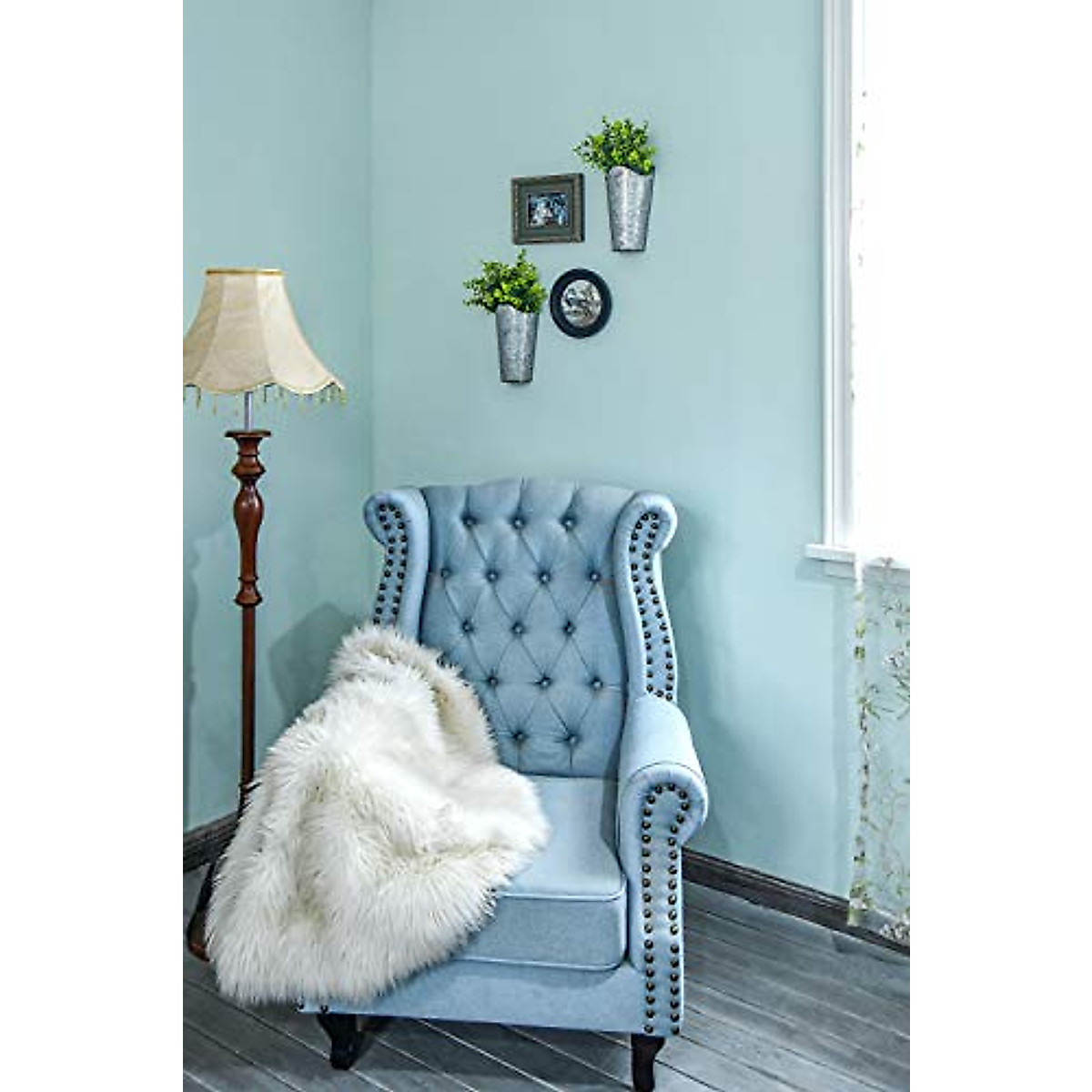 Dahey 2 Pack Galvanized Metal Wall Planter with Artificial Eucalyptus Farmhouse Decor Hanging Wall Vase Planters Flowers Holder for Country Rustic Home Wall Decor,Silver