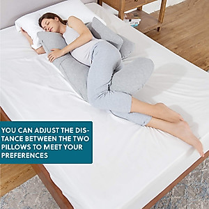 Bedsure Pregnancy Body Pillow,Maternity Pillow for Pregnant Women,H-Shaped Adjustable Pillow with Removable Washable Jersey Cover,Detachable Extension,Standard Size 51x27x7.8 Inches,Grey