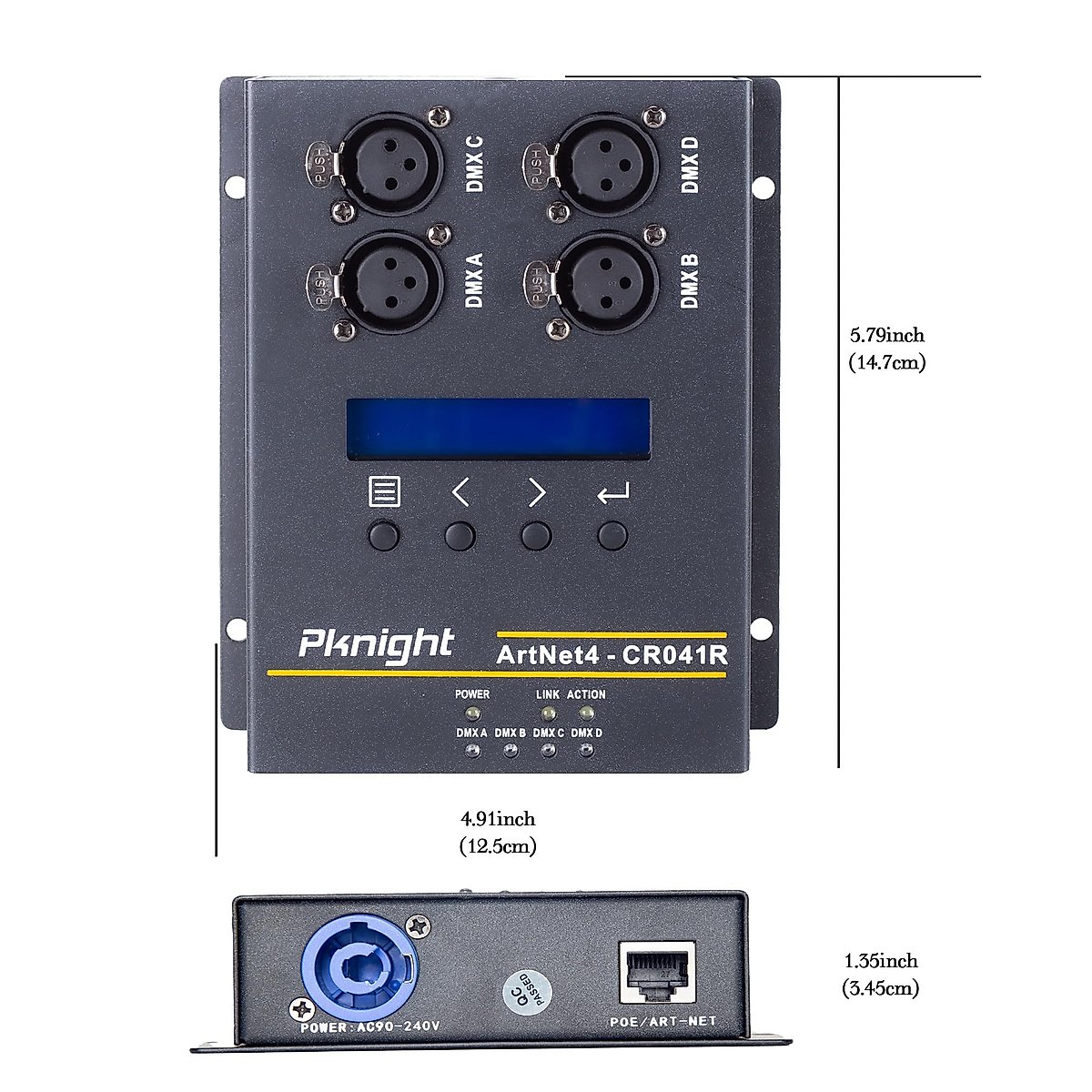 Pknight Bi-direction ArtNet DMX 2048 Ethernet Lighting Controller Interface，4 Universe/Truss Mountable/PoE CR041R