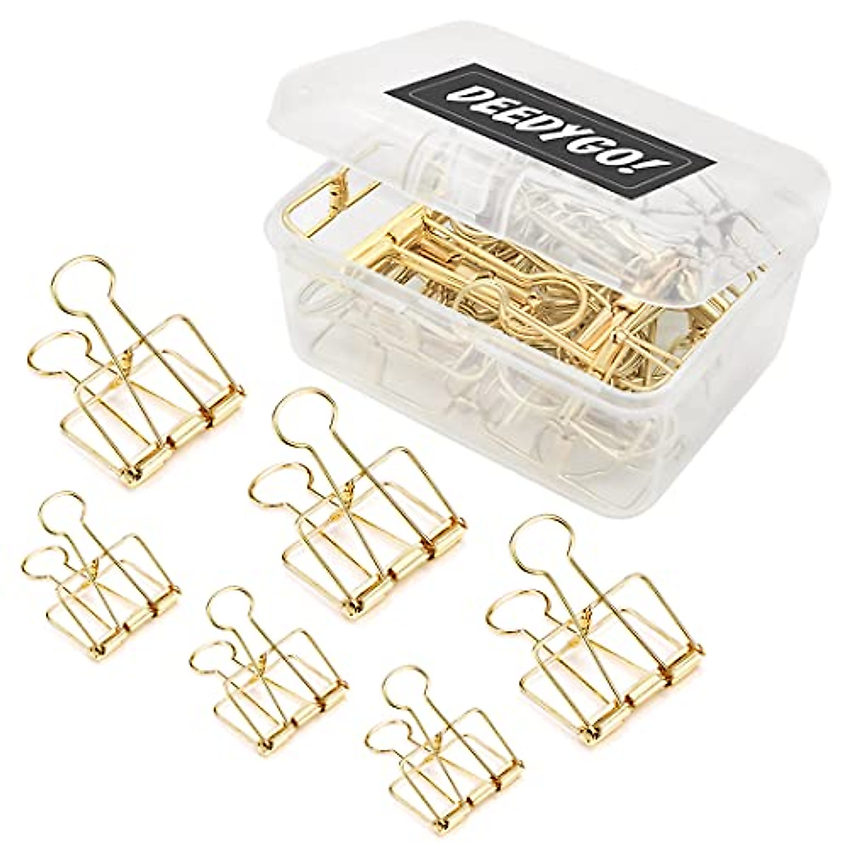 20 Pieces Gold Wire Binder Clips Assorted Sizes Stainless Steel Hollow Binder Clips Clamps for Paperwork, Sewing, Crafts, Kids, Teacher, Office School Supplies, Food Packages (10 Medium & 10 Small)