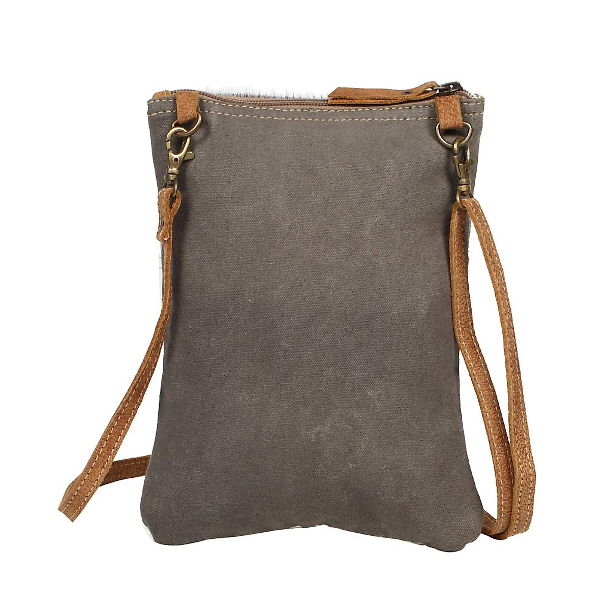 Myra Bag Freedom Forever Upcycled Canvas & Cowhide Leather Small Crossbody Bag S-1258 , Brown , One Size