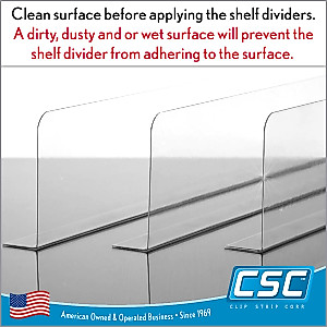 Clip Strip Shelf Dividers for Retail Stores - Lightweight, Clear Adhesive Mount 1" H x 11-9/16" L Corp., 15 mil Crystal Clear PVC, Retail Shelf Separator, Item SD-1512, Pack of 50