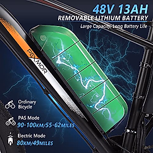 PEXMOR Electric Bike for Adults, Ebike Electric Bicycle for Adults 500W 48V 13AH Removable Battery, 20MPH 27.5" E Bike Electric Mountain Commuter Bike, 21 Speed Gear, Suspension Fork, UL Certified