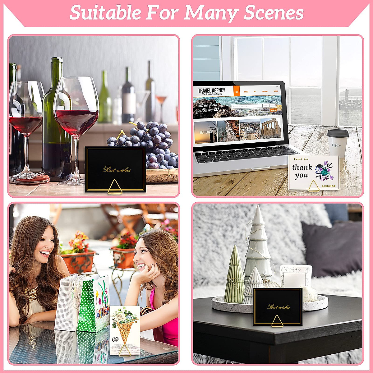 60 Pieces Table Number Holder Place Card Holder Christmas Party Wedding Triangle Shape Table Card Holder Photo Picture Holder Stand Clip for Wedding Baby Shower, Suitable for Small Card(Gold)