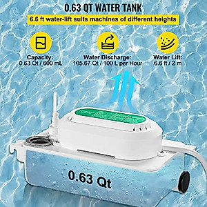 VEVOR Condensate Pump, 6.6 ft/2 m Lift, 110V Removal Drain Pump with 0.63 Qt/0.6 L Water Tank, 5W Automatic Condensation Pump with 100 L/H Flow, for Commercial Ice Makers of Different Types