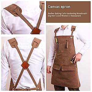 MDHAND Woodworking Apron, Heavy Duty Waxed Canvas Working Tool Apron with 9 Pockets, Adjustable Strap Aprons for Women, Men