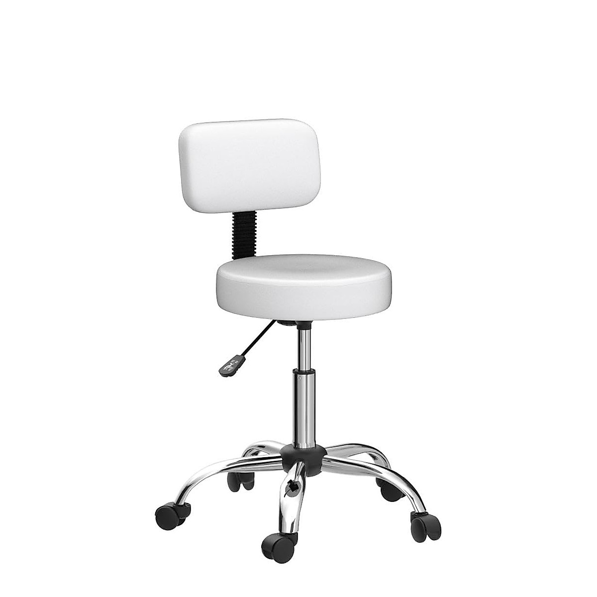Naomi Home Mara Adjustable Stool with Wheels and Backrest, Office Rolling Stools with Wheels, PU Leather Drafting Stools,Swivel Stool with Back Rest, Small Rolling Chair, White