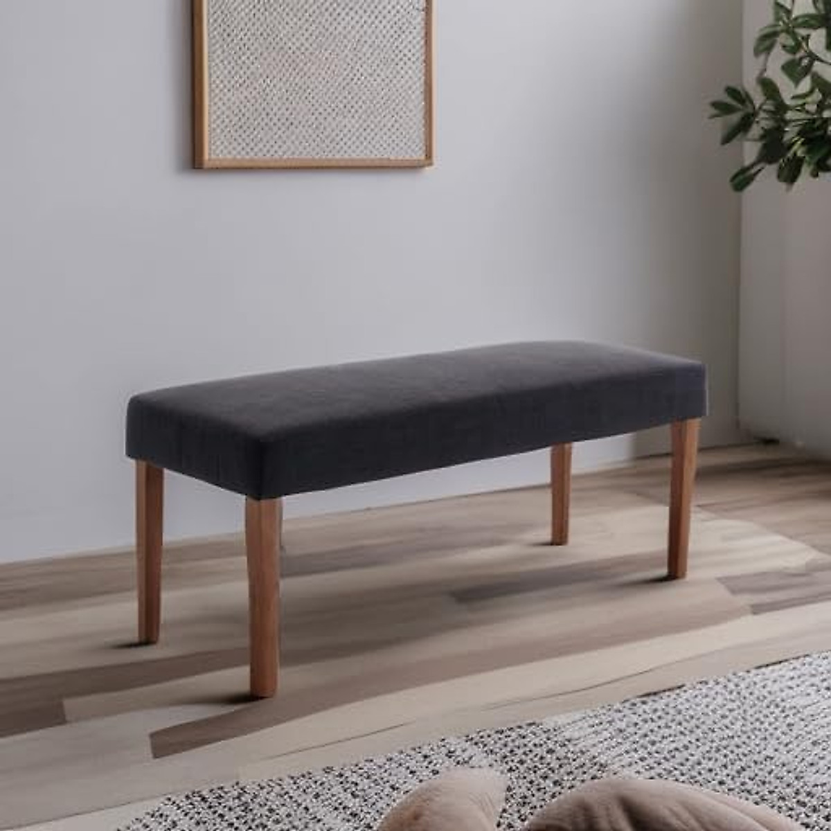 VESCASA Charcoal Linen Upholstered Dining Bench with Natural Wood Legs, 44.5" W Entryway Farmhouse Padded Bench for Dining Room, End of Bed, Kitchen, Living Room, 1 PC