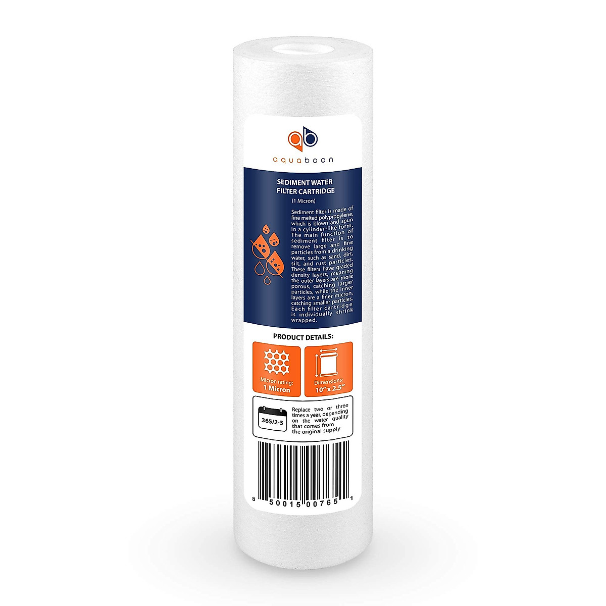 Aquaboon 6-Pack 1 Micron 10x2.5" Sediment Water Filter Replacement Cartridge for Any Standard RO Unit, Whole House Sediment Filtration, Compatible with DuPont WFPFC5002, Pentek DGD series, RFC series