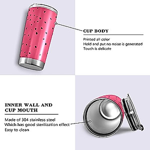 Jihqo Cartoon Watermelon Dot Tumbler with Lid and Straw, Insulated Stainless Steel Tumbler Cup, Double Walled Travel Coffee Mug Thermal Vacuum Cups for Hot & Cold Drinks 12oz