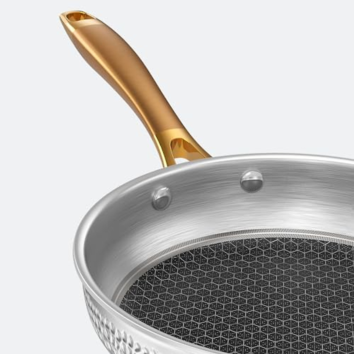 Homaz life 8-Inch Frying Pan, Tri-Ply Stainless Steel Cookware, Induction Ready, Compatible with All Cooktops, Dishwasher Safe, Non-Toxic, Gold-Colored Stay-Cool Handle