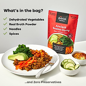 Poco Kitchen - Ancient Grains Coconut Curry, 3.5 oz (Pack of 1), Vegan, Vegetarian, 100% Real Food, No Preservatives, Shelf Stable, Quick Meal, Ready in 10 Minutes