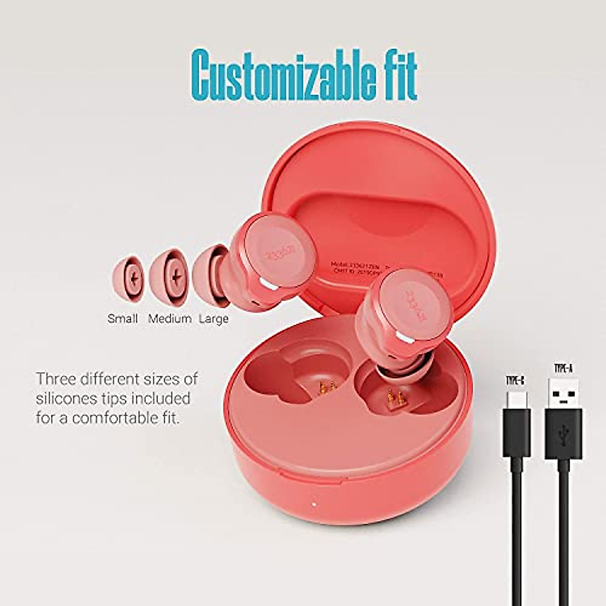 233621 Zen True Wireless Bluetooth Earbuds Hybrid Active Noise-Canceling Headphones Touch Control with Wireless Charging Case Built-in Microphone IPX4 Waterproof Bluetooth 5.0 Earphones (Pink)