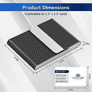 Business Card Holder, Metal Business Card Case Pocket, Card Holder for Women & Men, Professional PU Leather Business Card Holders RFID Blocking Name Card Holder Case with Magnetic Clasp, Black Carbon