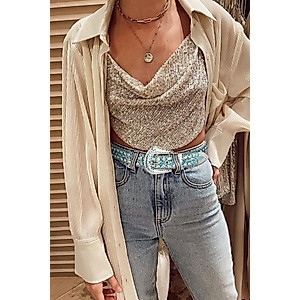 UnFader Womens Men Rhinestone Western Belts Bling Cowgirl Designer Diamond Studded Belts for Jeans