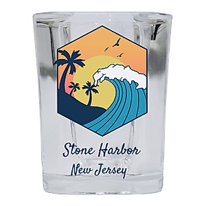 R and R Imports Stone Harbor New Jersey 2 Ounce Square Base Liquor Shot Glass Wave Design