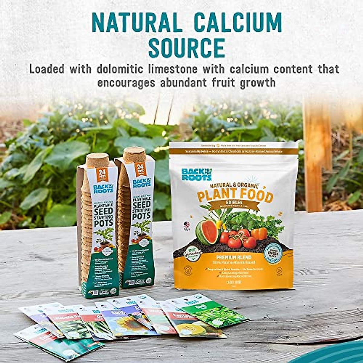 Back to the Roots Edibles Plant Food - Organic, Sustainably-Made Garden Fertilizer Made with Dolomitic Limestone, Mycorrhizae, and Kelp and Alfalfa Meal - 1.5 lb Premium Blend