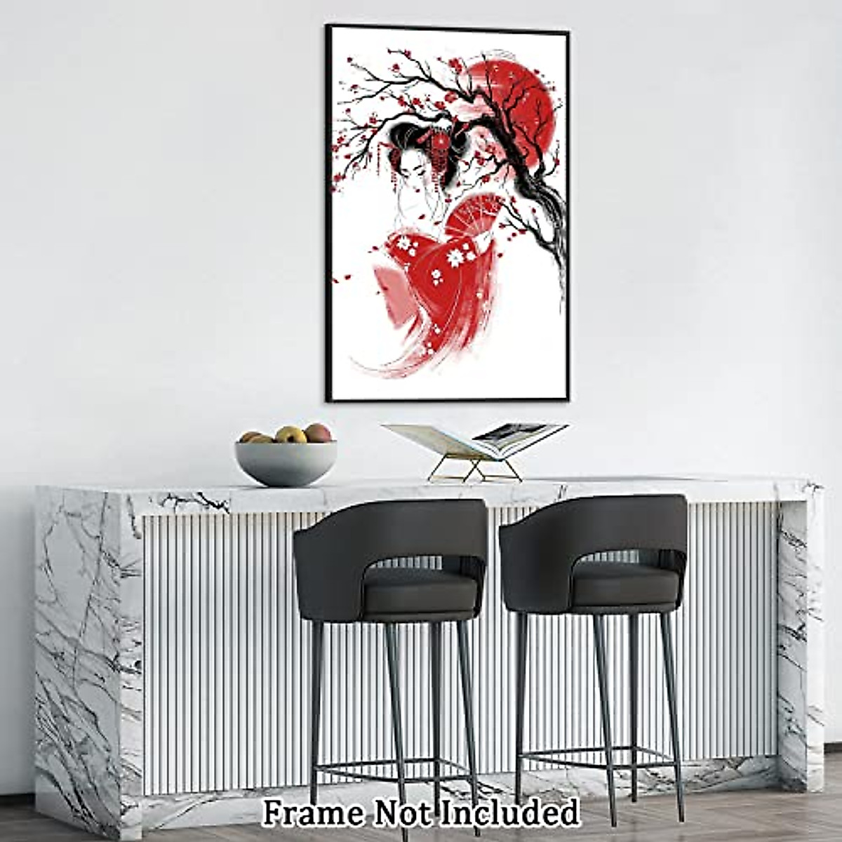 Canvas Wall Art Japanese Geisha Canvas Print Artwork Red Sun And Japanese Woman Wall Art Paintings Modern Picture Print Unframed for Living Room Dinning Room Bedroom Bathroom Home Decor 20x30inch