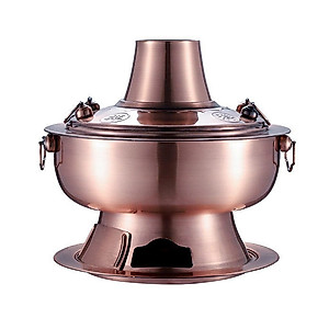 Chafing Dishes Old Beijing Copper Hot Pot,All Copper Thick Charcoal Heated Old Hot Pot, Mongolian Multi-Person Hot Pot, 30-36cm Suitable for Family Dinner and Outdoor Picnic (Color : Brass, Size : 3